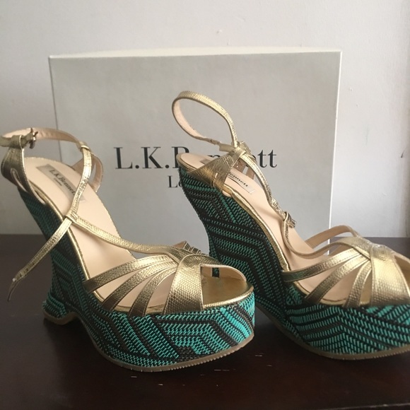 LK Bennett | Shoes | Lk Bennett London Lydia Gold Tstrap Wedges | Poshmark